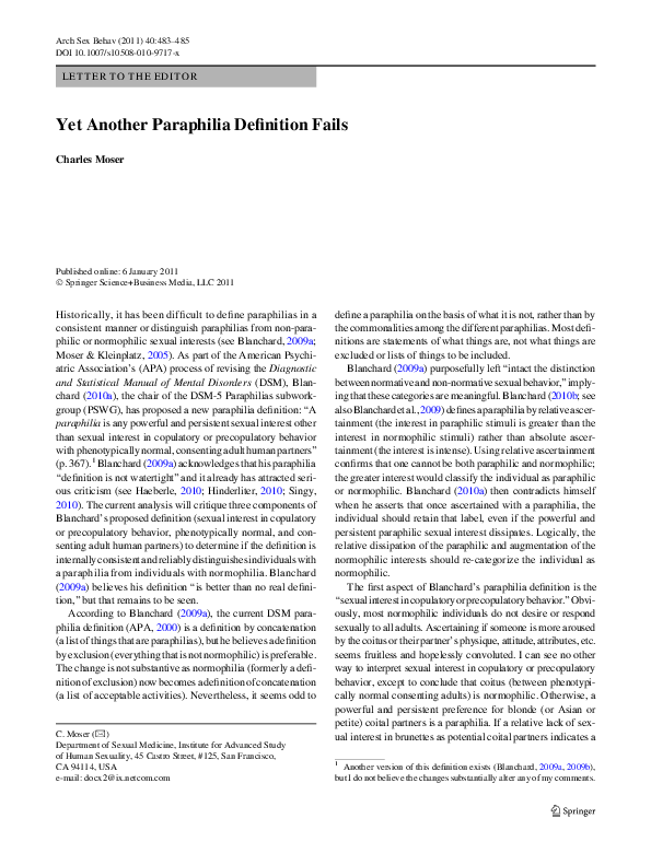 (PDF) Yet Another Paraphilia Definition Fails