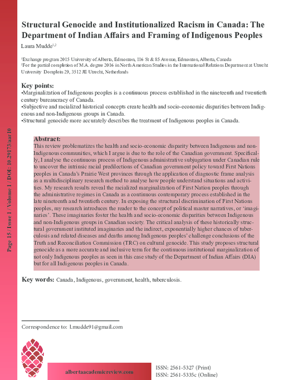 (PDF) Structural Genocide and Institutionalized Racism in Canada: The ...