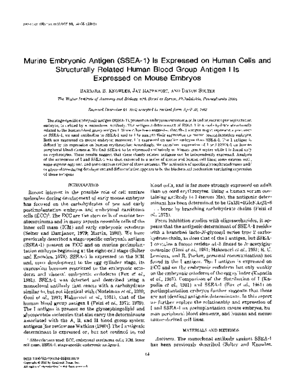 (PDF) Murine embryonic antigen (SSEA-1) is expressed on human cells and ...
