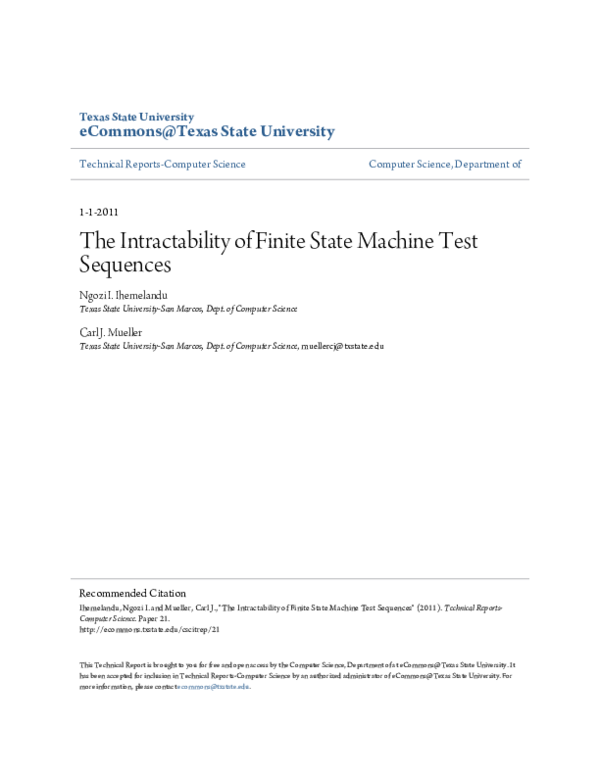 (PDF) The Intractability of Finite State Machine Test Sequences