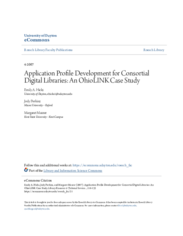 (PDF) Application Profile Development for Consortial Digital Libraries