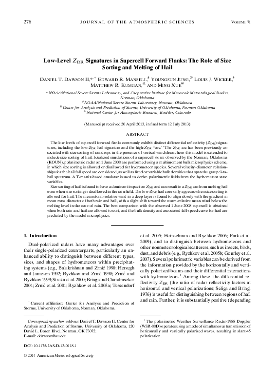 (PDF) Low-Level Z DR Signatures in Supercell Forward Flanks: The Role ...