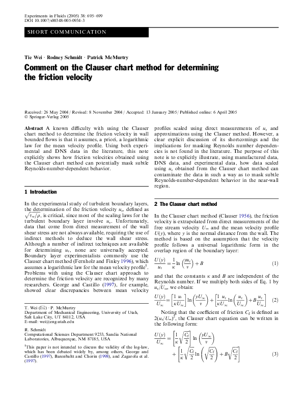 (PDF) Comment on the Clauser chart method for determining the friction ...