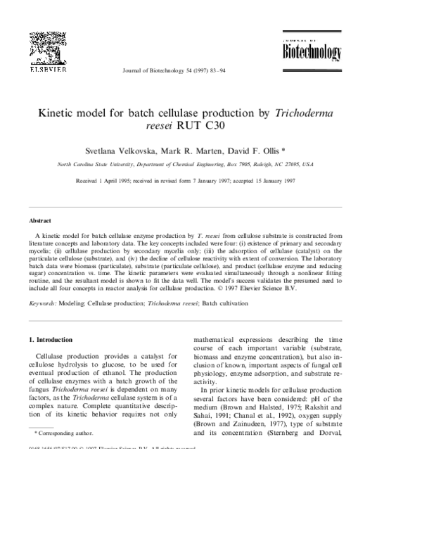 (PDF) Kinetic model for batch cellulase production by Trichoderma reesei RUT C30
