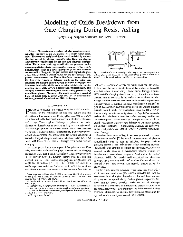 (PDF) Modeling of oxide breakdown from gate charging during resist ashing