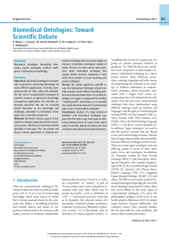 Pdf Biomedical Ontologies Toward Scientific Debate