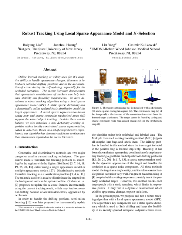 Pdf Robust Visual Tracking Using Local Sparse Appearance Model And K