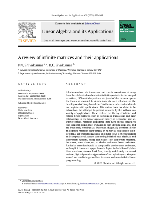 Pdf A Review Of Infinite Matrices And Their Applications 