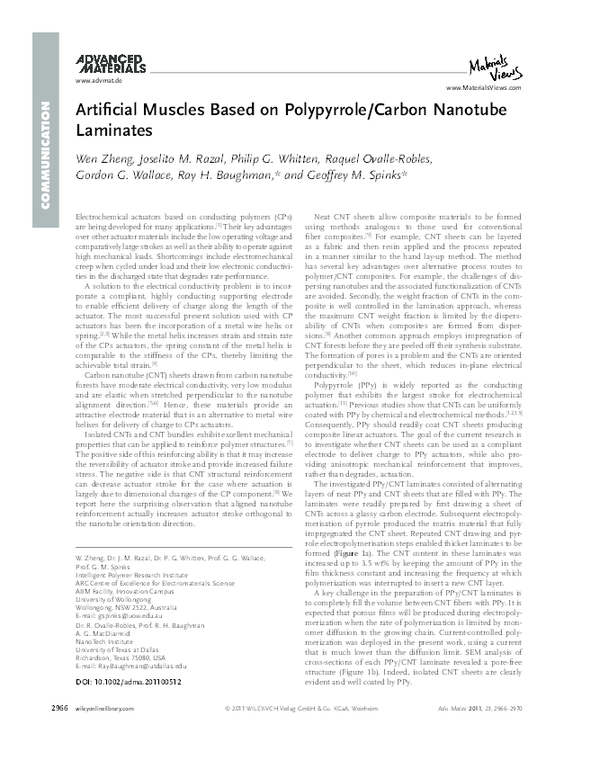 Artificial Muscles Based on Polypyrrole/Carbon Nanotube Laminates