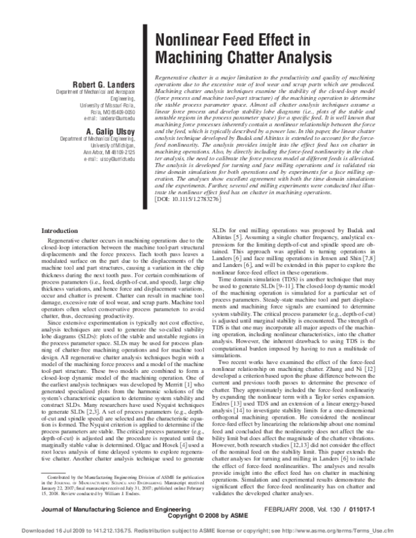 (PDF) Nonlinear Feed Effect in Machining Chatter Analysis