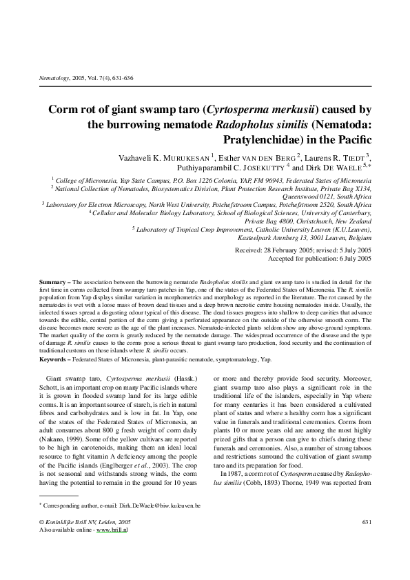 (PDF) Corm rot of giant swamp taro (Cyrtosperma merkusii) caused by the ...