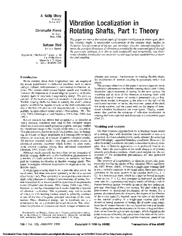 (PDF) Vibration Localization in Rotating Shafts, Part 1: Theory