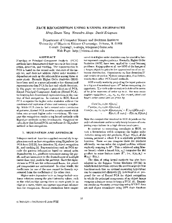 Pdf Face Recognition Using Kernel Eigenfaces