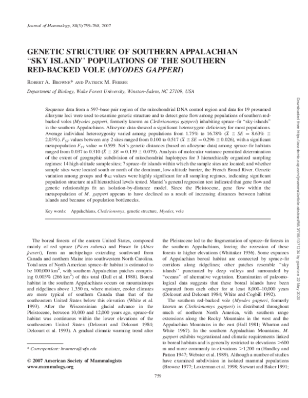 (PDF) Genetic Structure of Southern Appalachian “Sky Island ...