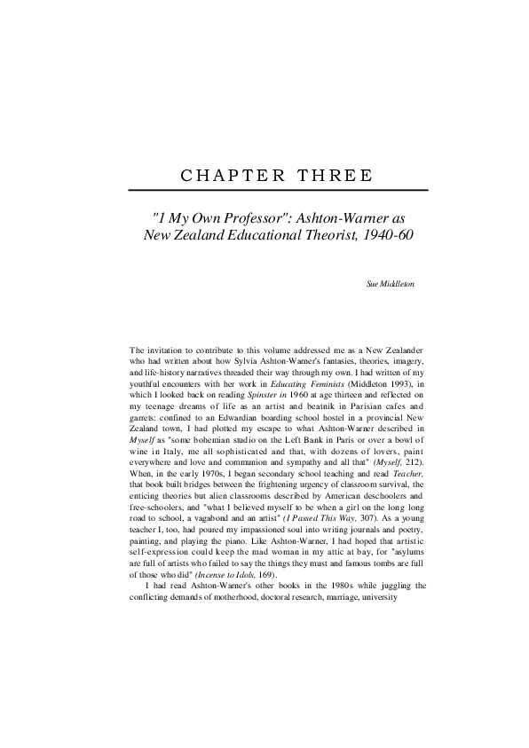 (PDF) I my own professor": Ashton-Warner as New Zealand educational ...