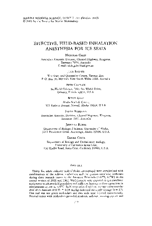 (PDF) Effective, Field-Based Inhalation Anesthesia for Ice Seals