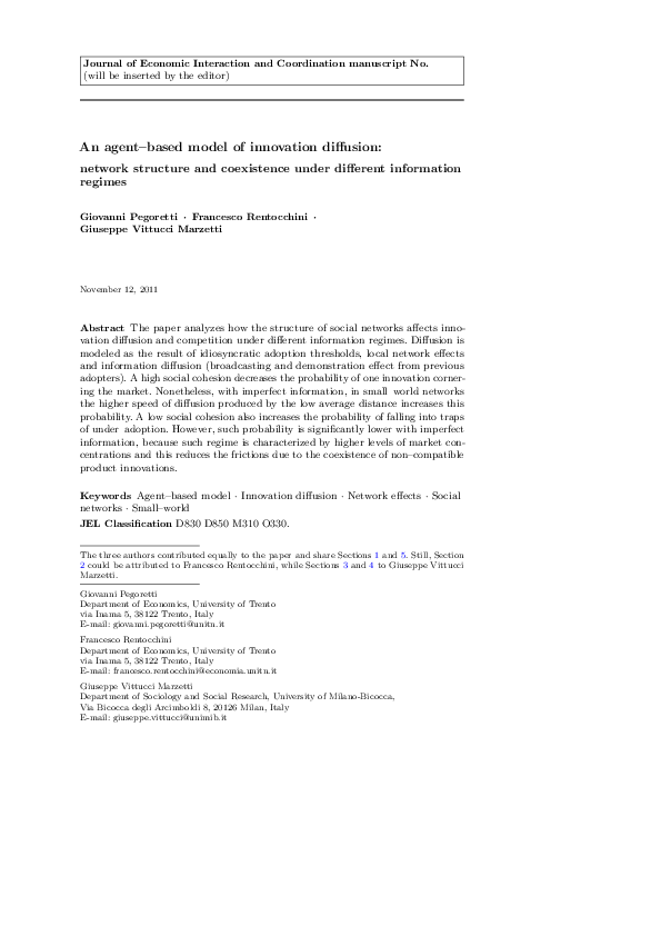 (PDF) An agent-based model of innovation diffusion: network structure and coexistence under ...