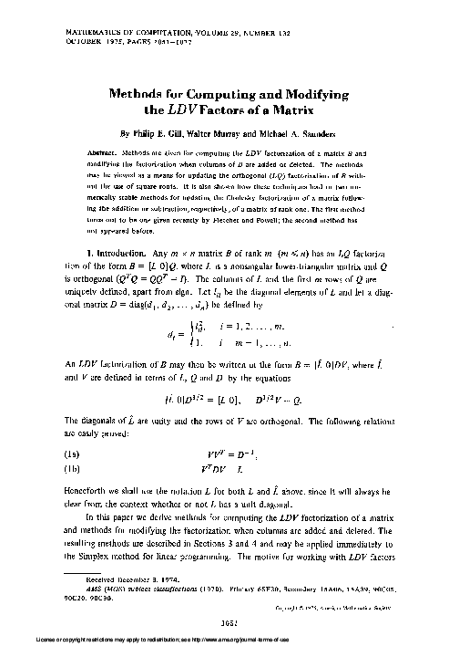 (PDF) Methods for computing and modifying the $LDV$ factors of a matrix