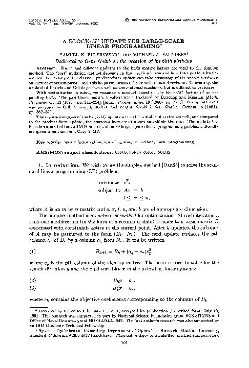 (PDF) A Block-$LU$ Update for Large-Scale Linear Programming