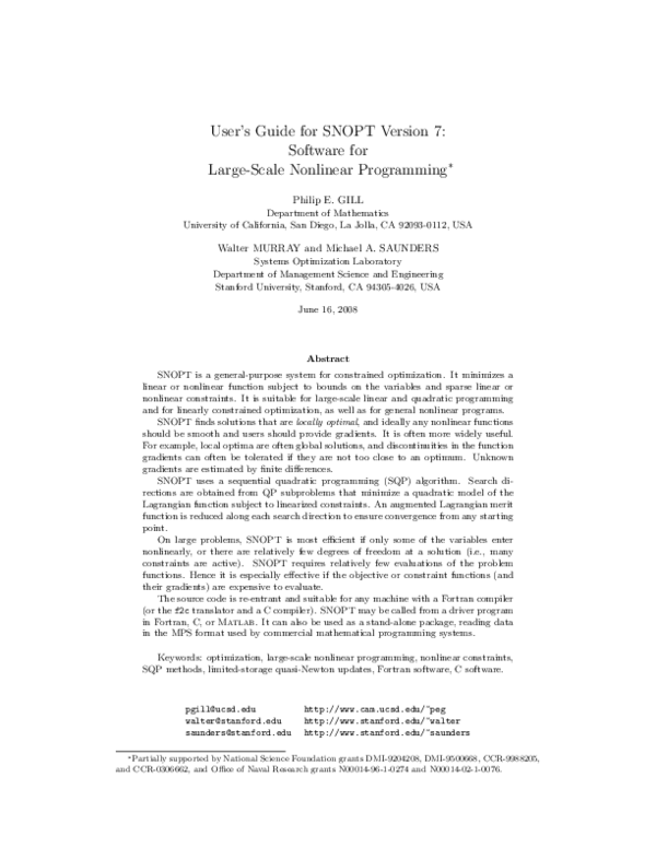 Pdf Users Guide For Snopt Version 7 Software For Large Scale