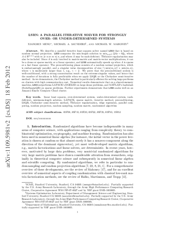 (PDF) LSRN: A Parallel Iterative Solver for Strongly Over- or ...