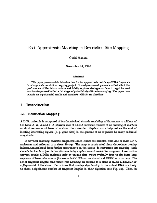 (PDF) Fast Approximate Matching in Restriction Site Mapping