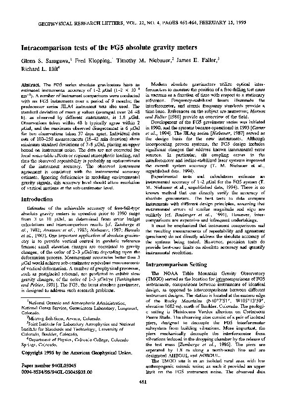 (PDF) Intracomparison tests of the FG5 absolute gravity meters