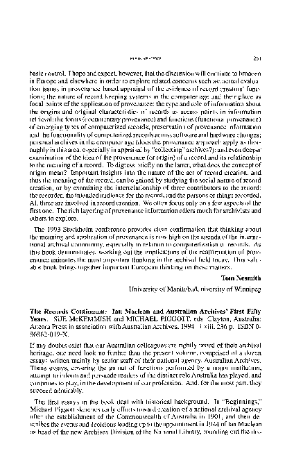 (PDF) MCKEMMISH and PIGGOTT, The Records Continuum: Ian Maclean and ...