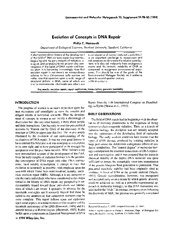 Pdf Evolution Of Concepts In Dna Repair