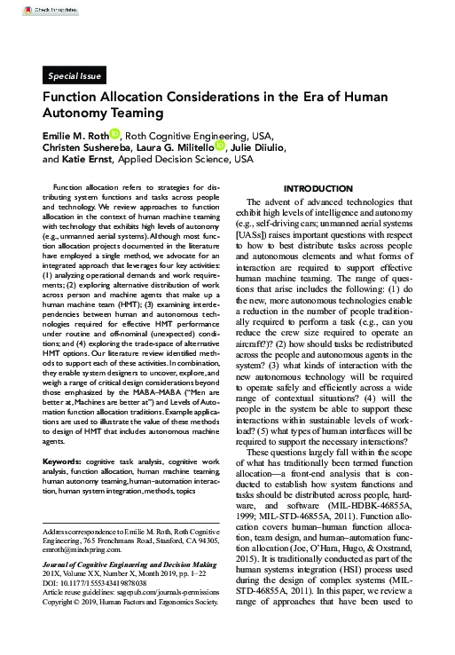 (PDF) Function Allocation Considerations in the Era of Human Autonomy ...