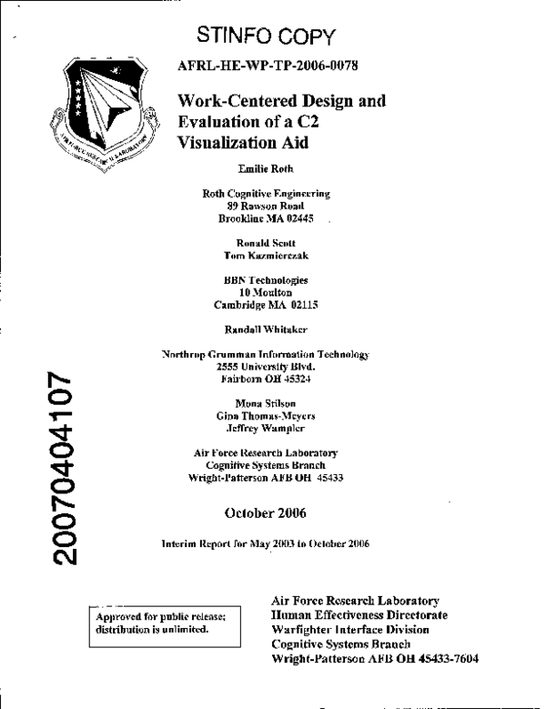 (PDF) Work-centered design and evaluation of a C2 visualization aid