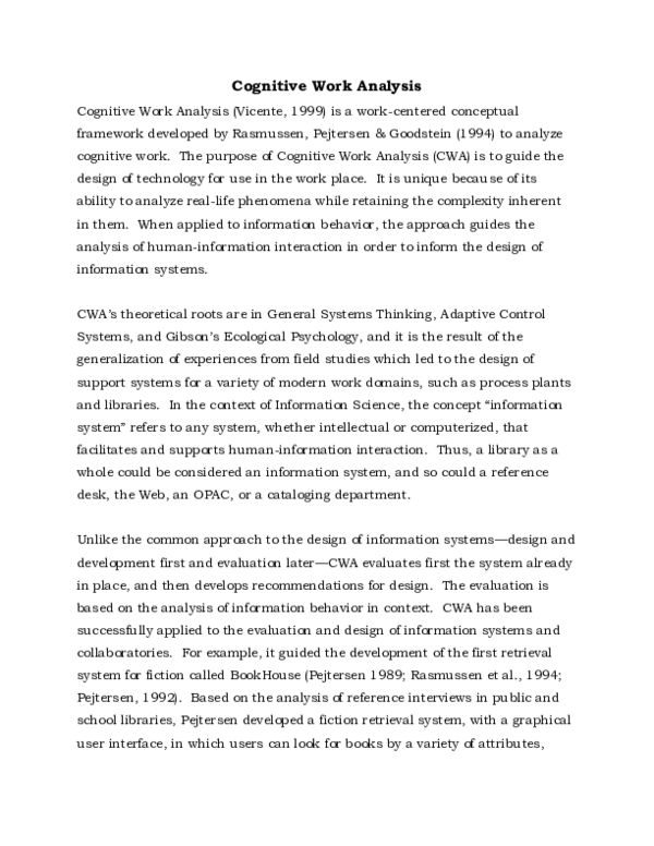 (PDF) Cognitive Work Analysis