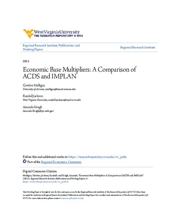 (PDF) Economic base multipliers: a comparison of ACDS and IMPLAN