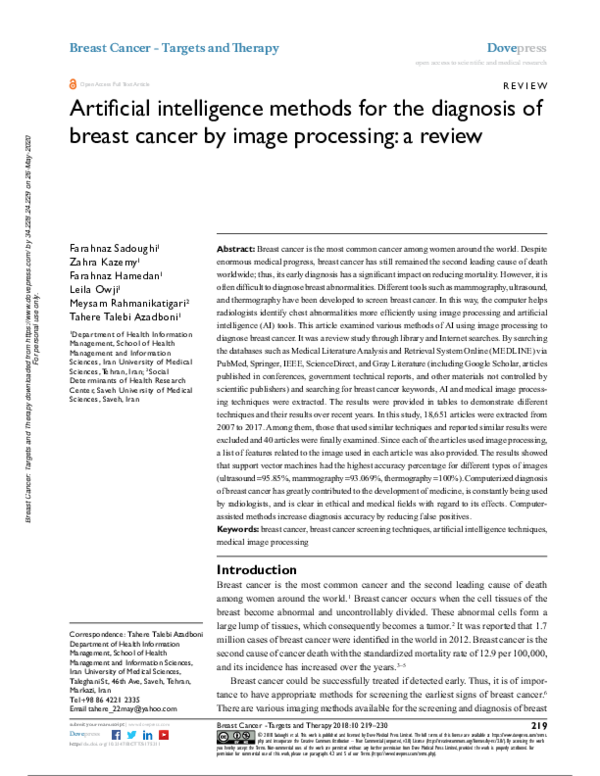 (PDF) Artificial intelligence methods for the diagnosis of breast ...