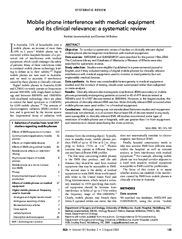 (PDF) Mobile phone interference with medical equipment and its clinical ...