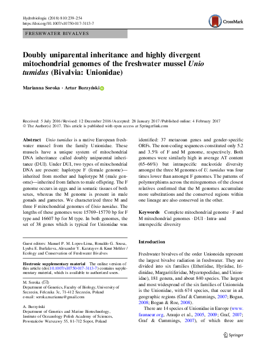 (PDF) Doubly uniparental inheritance and highly divergent mitochondrial ...