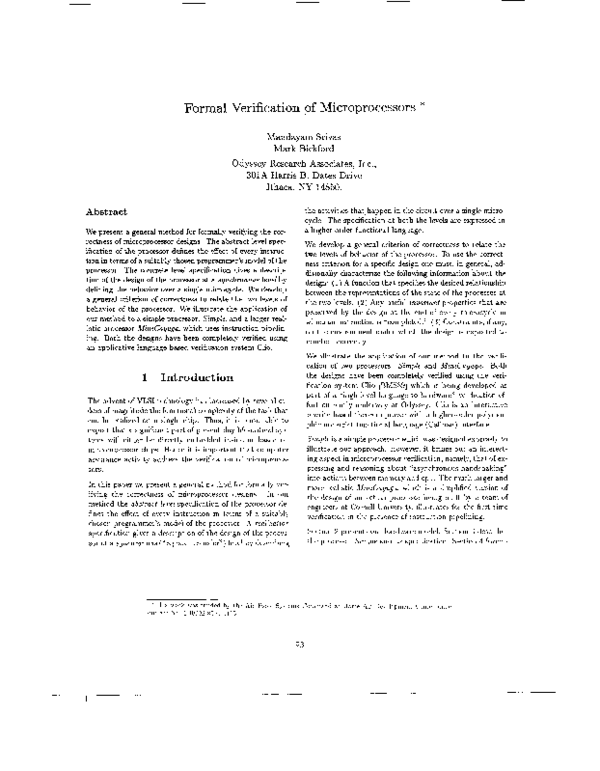 (PDF) Formal verification of microprocessors