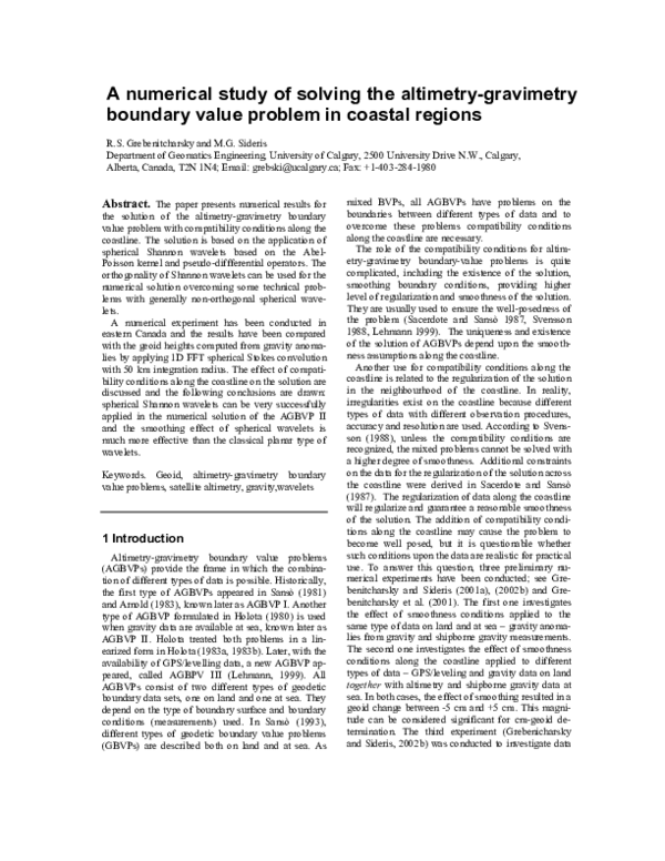 (PDF) A numerical study of solving the altimetry-gravimetry boundary value problem in coastal ...