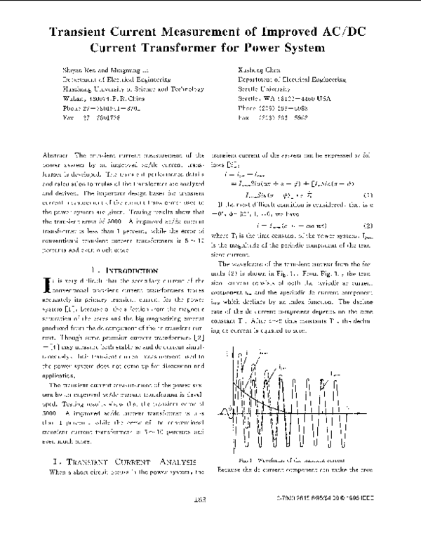 Pdf Transient Current Measurement Of Improved Ac Dc Current Transformer For Power System