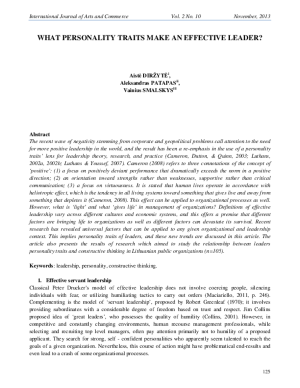 (PDF) What Personality Traits Make an Effective Leader?