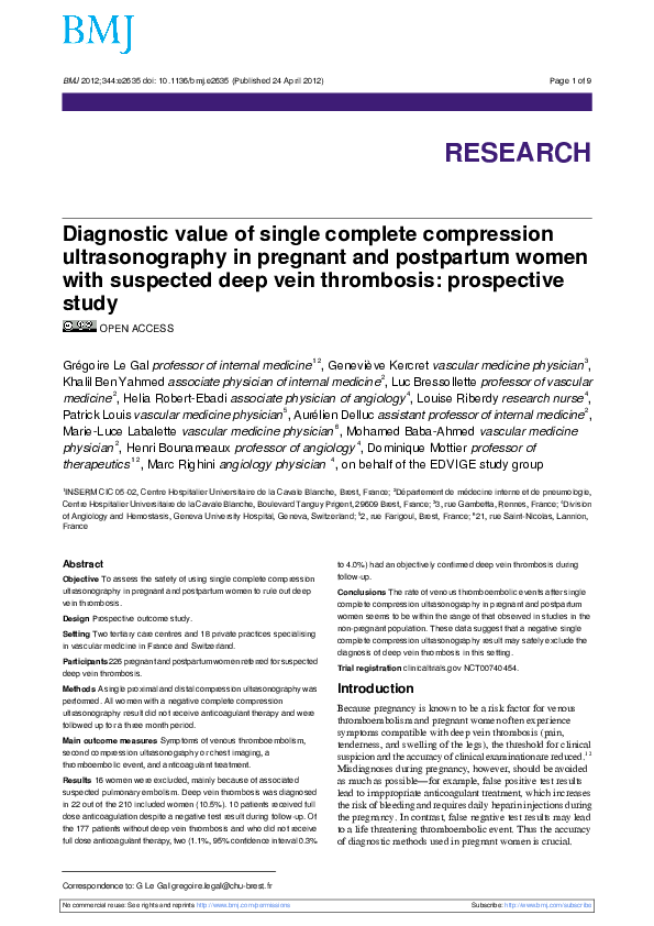(PDF) Ultrasound for Diagnosing DVT in Pregnant Women: A Study