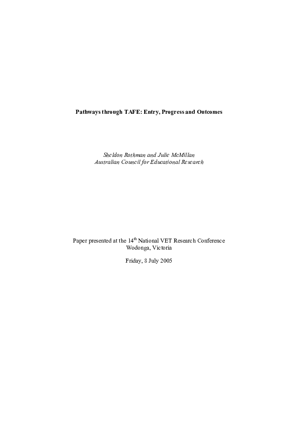 (PDF) Pathways through TAFE: Entry, progress and outcomes
