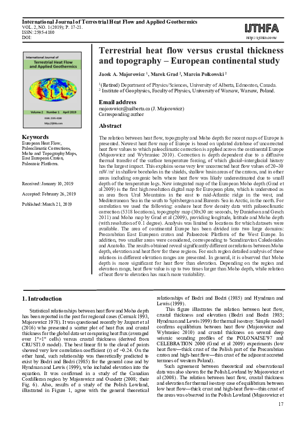 (PDF) Terrestrial heat flow versus crustal thickness and topography ...