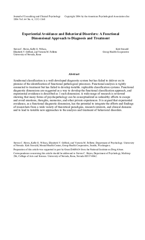 (PDF) Experiential avoidance and behavioral disorders: A functional ...
