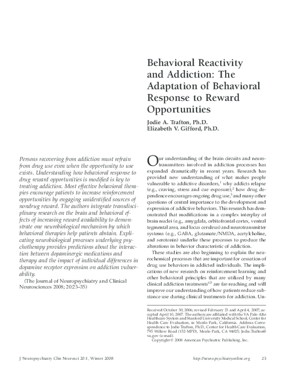 (PDF) Behavioral Reactivity and Addiction: The Adaptation of Behavioral ...