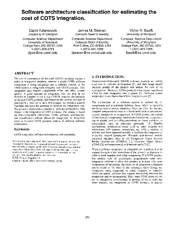(PDF) Software architecture classification for estimating the cost of ...
