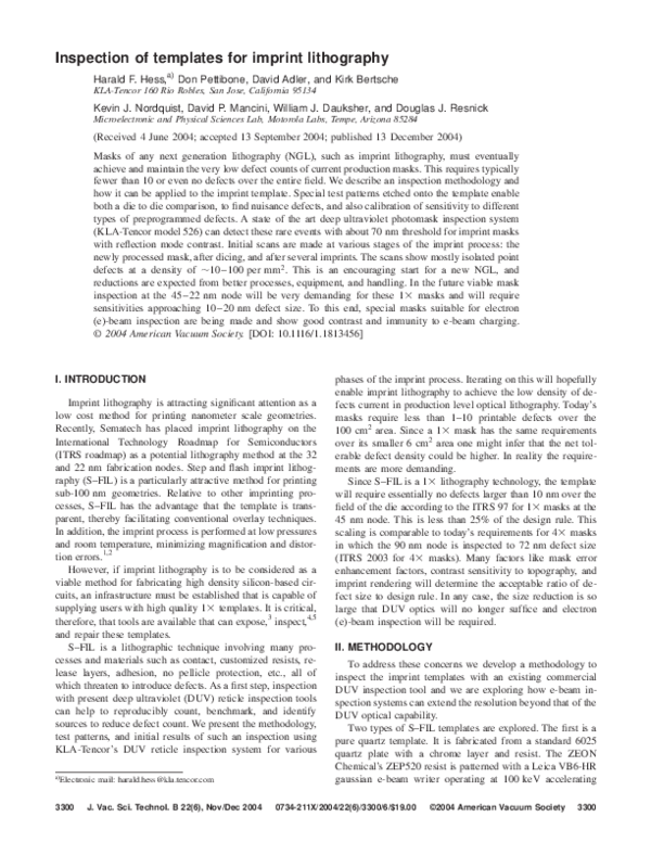 (PDF) Inspection of imprint lithography patterns for semiconductor and ...