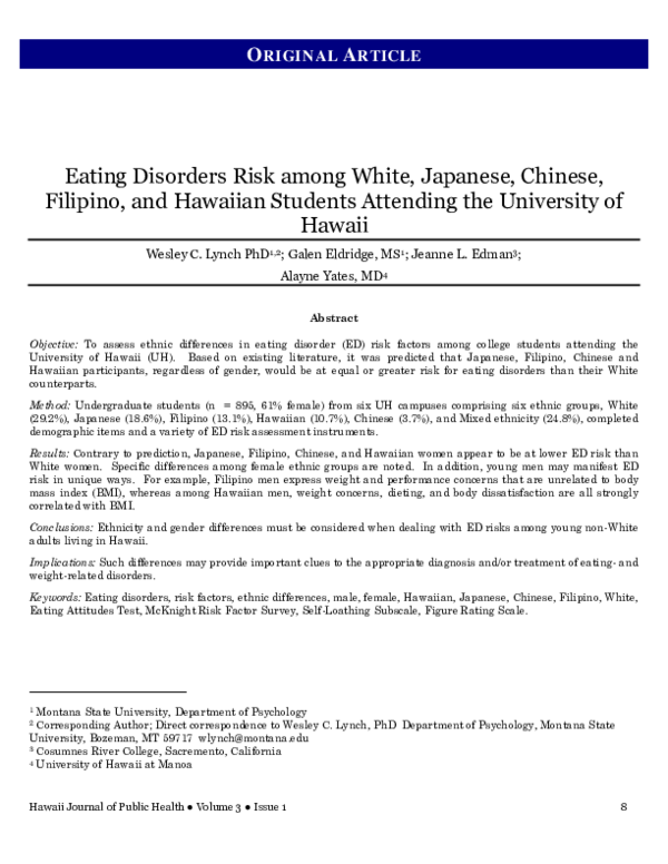 (PDF) Eating Disorders Risk among White, Japanese, Chinese, Filipino ...