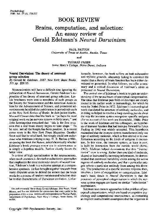 (PDF) Brains, computation, and selection: An essay review of Gerald ...