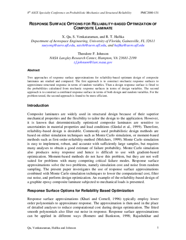 (PDF) Response surface options for reliability-based optimization of composite laminate